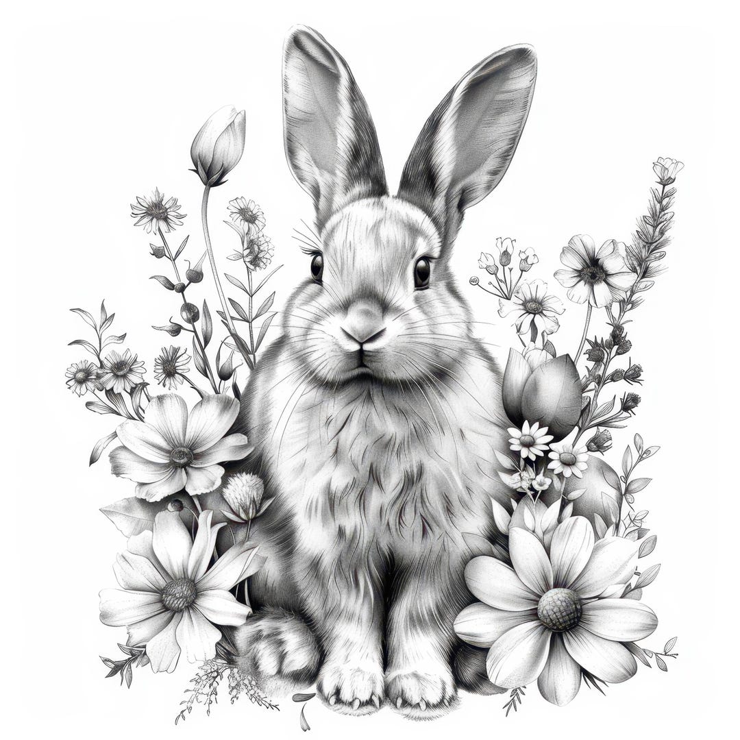 15 Bunny Black Ink Clipart Bundle, Line Art Clipart Illustrations ...