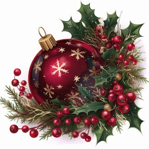 20 Red Christmas Baubles Clipart Bundle, Printable Watercolor ...