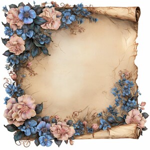 12 Floral Vintage Scroll Clipart Bundle, Printable Watercolor Old Paper Clipart, High Quality ...