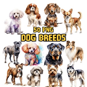 Watercolor Dog Breeds Clipart, Dog Clipart Set, Puppy PNG Graphics ...