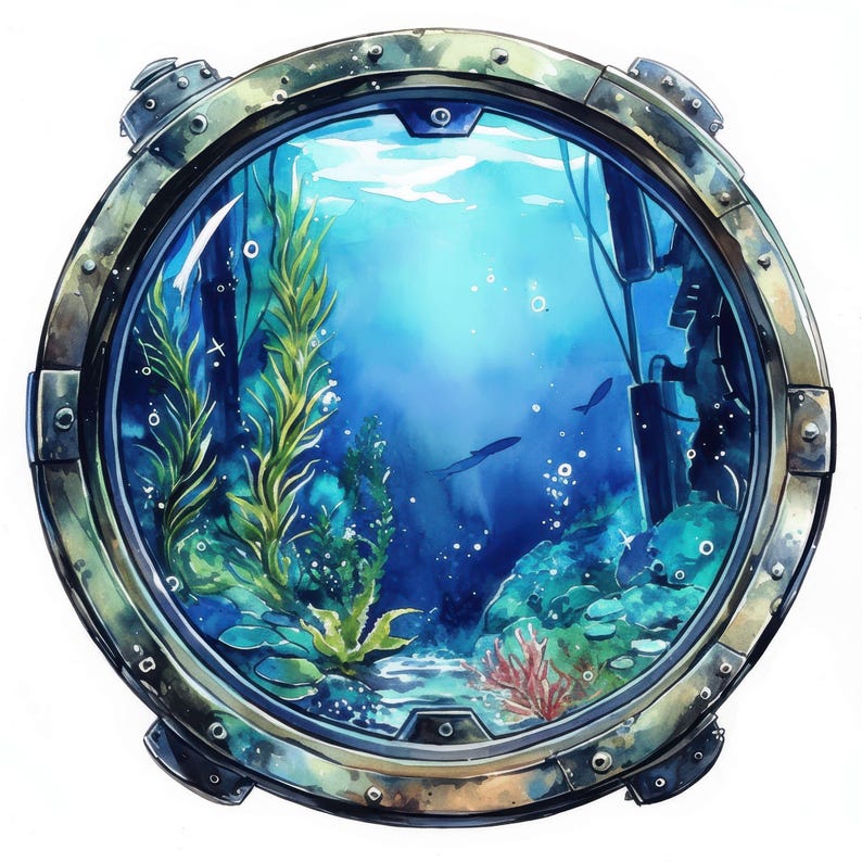 16 Underwater Life Clipart Set, Printable Watercolor Submarine Windows ...