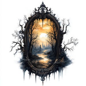 15 Haunted Mirrors Clipart Illustration Bundle, Printable Watercolor ...