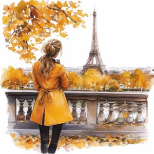 11 Autumn Woman in Paris Clipart Bundle, Card Making Illustration ...
