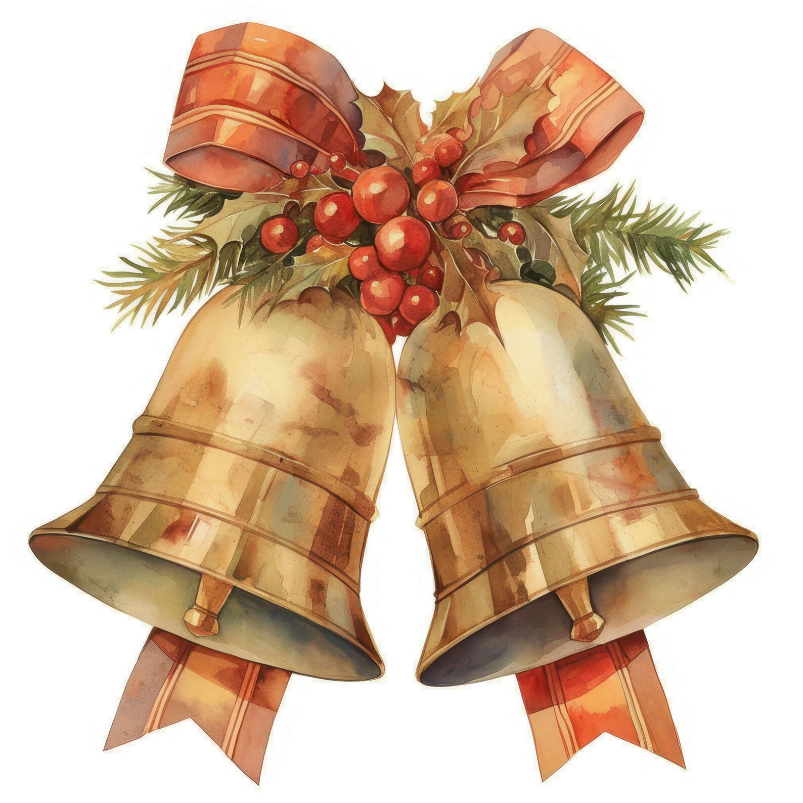18 Christmas Bell Clipart Set, Printable Watercolor Golden Bell Clipart ...