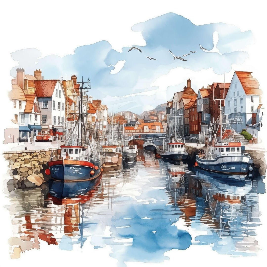 16 Harbour Landscapes Clipart Set, Printable Watercolor Clipart, High ...