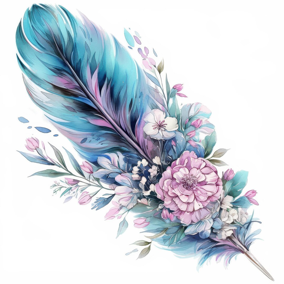 12 Floral Feathers Clipart Bundle, Spring Feather Illustrations ...