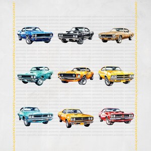 Watercolor Muscle Cars Clipart Bundle, Classic Car Clipart Set, Muscle ...