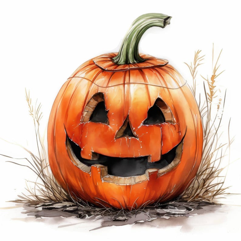 11 Carved Pumpkin Clipart Bundle, Festive Halloween Illustrations ...