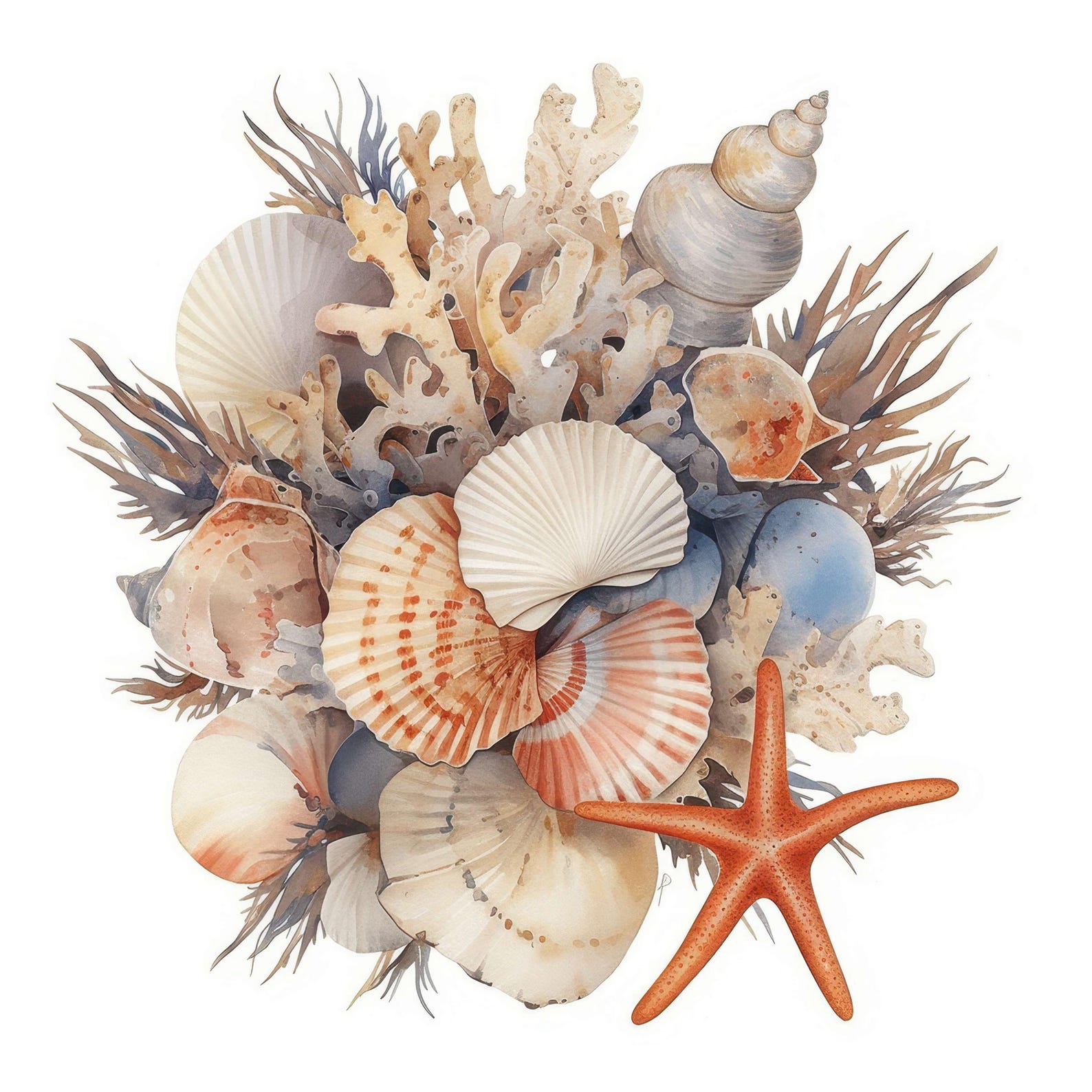 10 Boho Seashells Clipart Set, Artistic Summer Graphics, Printable ...
