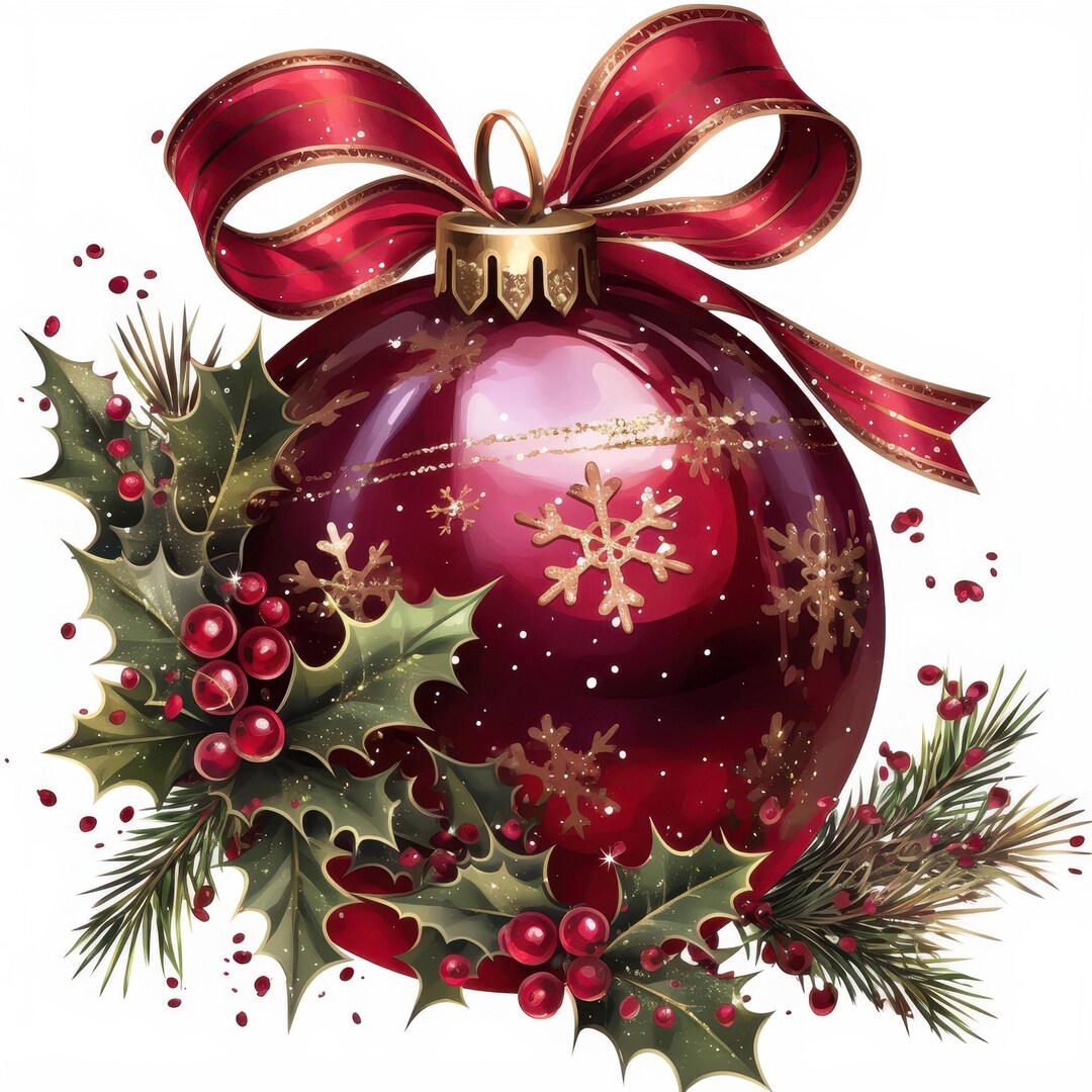 19 Red Christmas Ornaments Clipart Bundle, Christmas Decoration, High ...