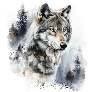 13 Wolf in Winter Clipart Bundle, Printable Watercolor Clipart, High ...