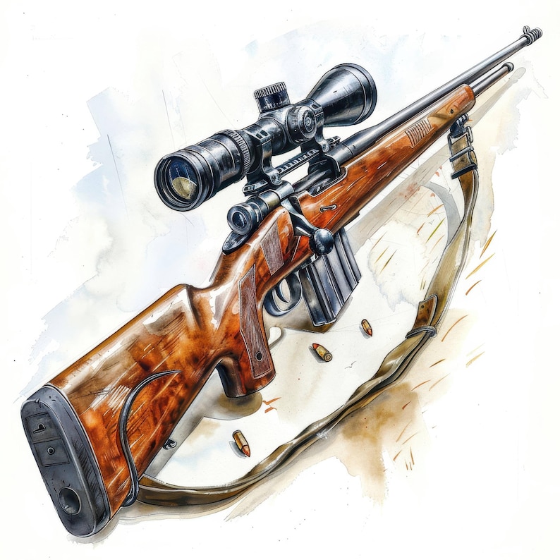 10 Sniper Rifle Clipart Bundle, Printable Watercolor Weapon Clipart ...