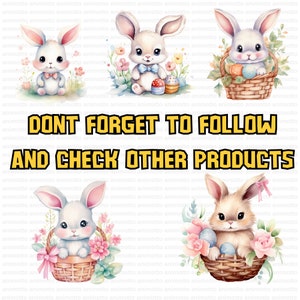 Watercolor Kawaii Easter Clipart Bundle, Cute Colorful Bunny Clipart ...