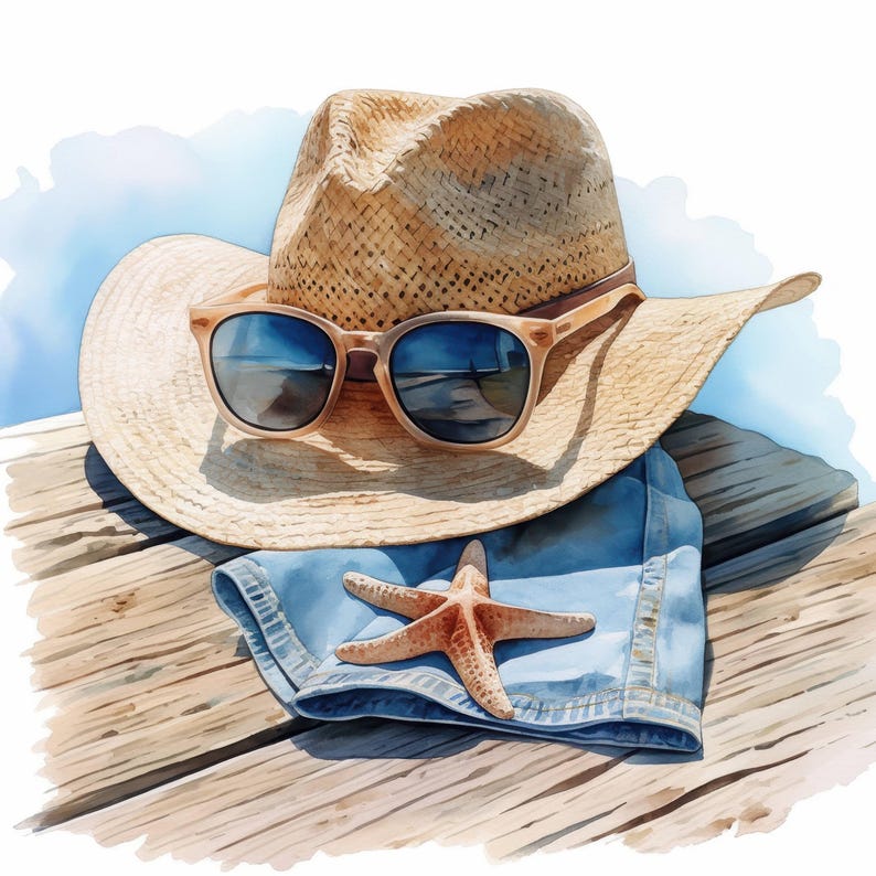 10 Summer Hat and Sunglasses Clipart Set, Seasonal Images, Printable ...