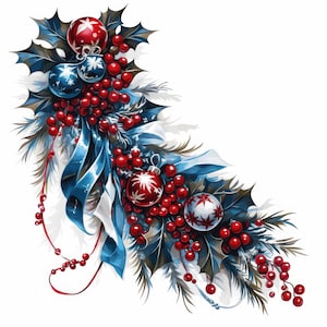 12 Blue Red Christmas Borders Clipart Bundle, Printable Watercolor New ...