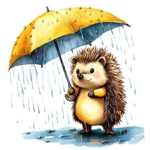 12 Hedgehog in Rain Clipart Bundle, Hedgehog and Umbrella, Printable ...