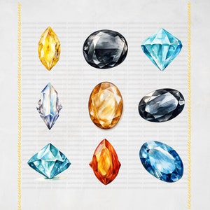 Watercolor Gems Clipart Bundle, Colorful Gemstone Clipart Set, Jewel ...