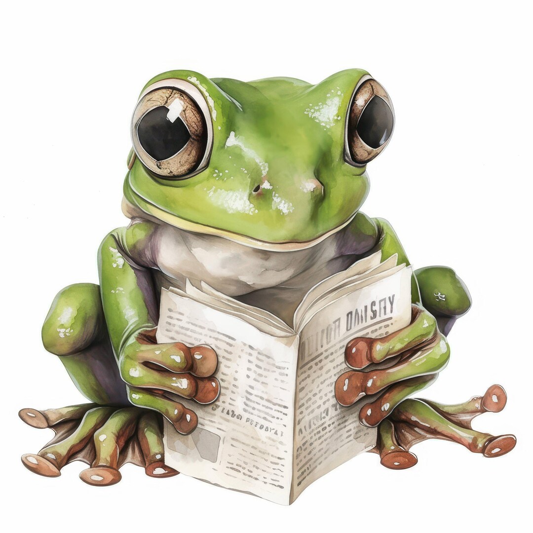 11 Quirky Frog Clipart Bundle, Frog Reading Newspaper Illustrations ...