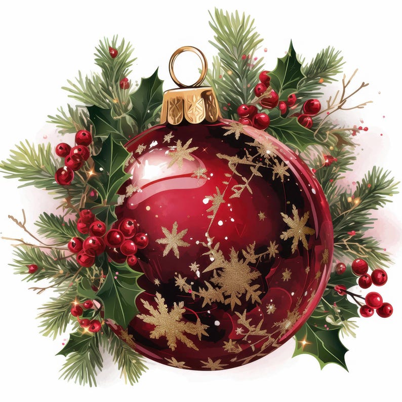 20 Red Christmas Baubles Clipart Bundle, Printable Watercolor ...