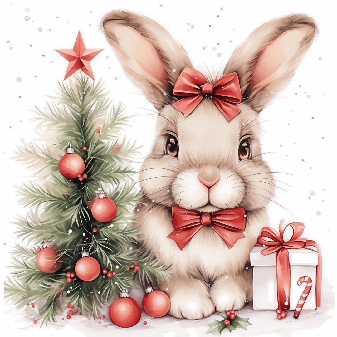 12 Christmas Bunny Clipart Bundle, Cute Bunny Prints Illustration ...