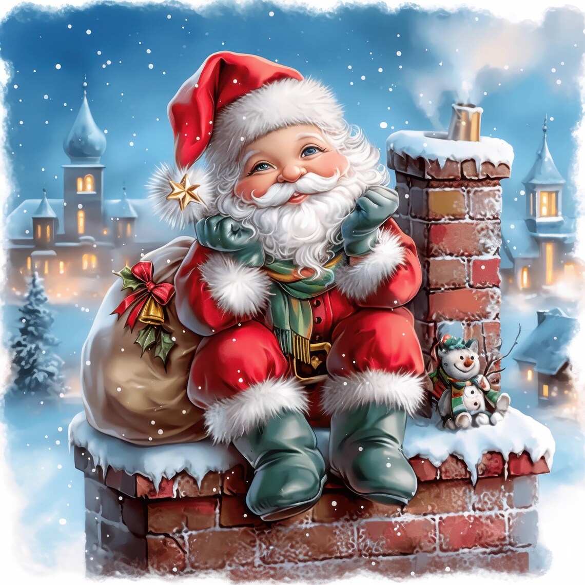 17 Cute Santa Scenes Clipart Bundle, Printable Watercolor Santa Lovers ...