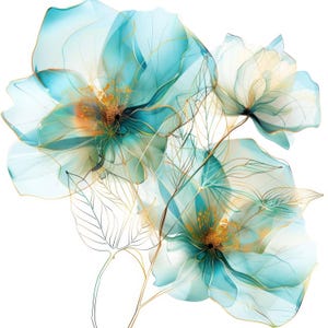 Abstract Flowers Clipart Bundle, Green Flowers, Printable Watercolor ...