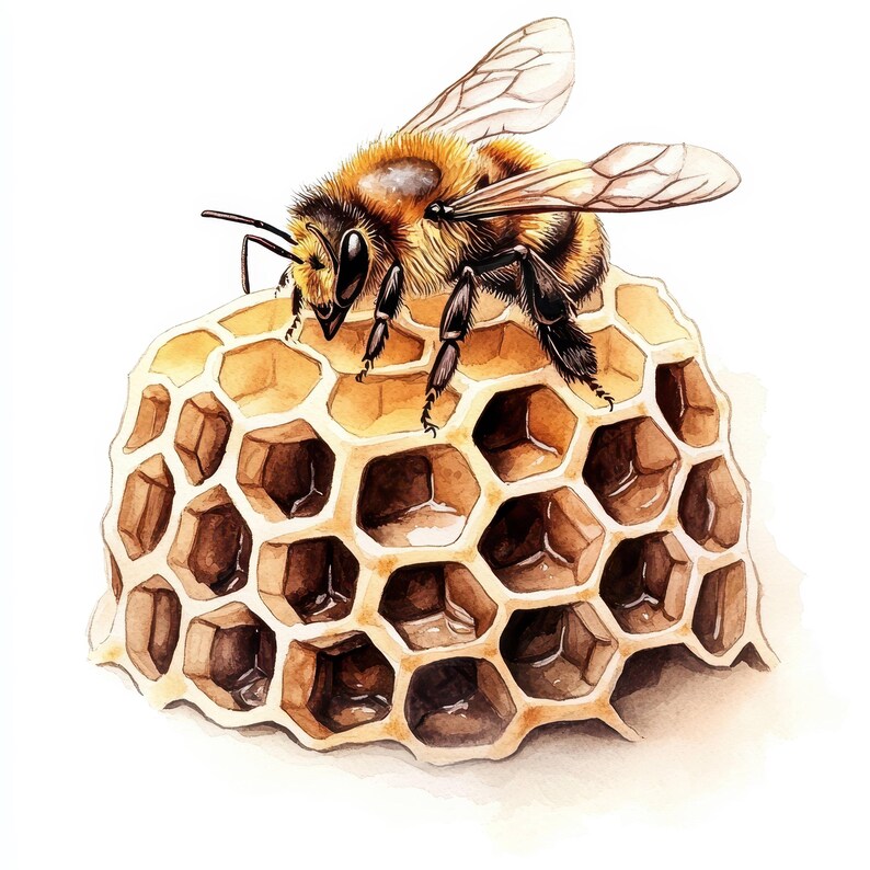 30 Bees and Honeycomb Clipart Bundle, Printable Watercolor Clipart ...