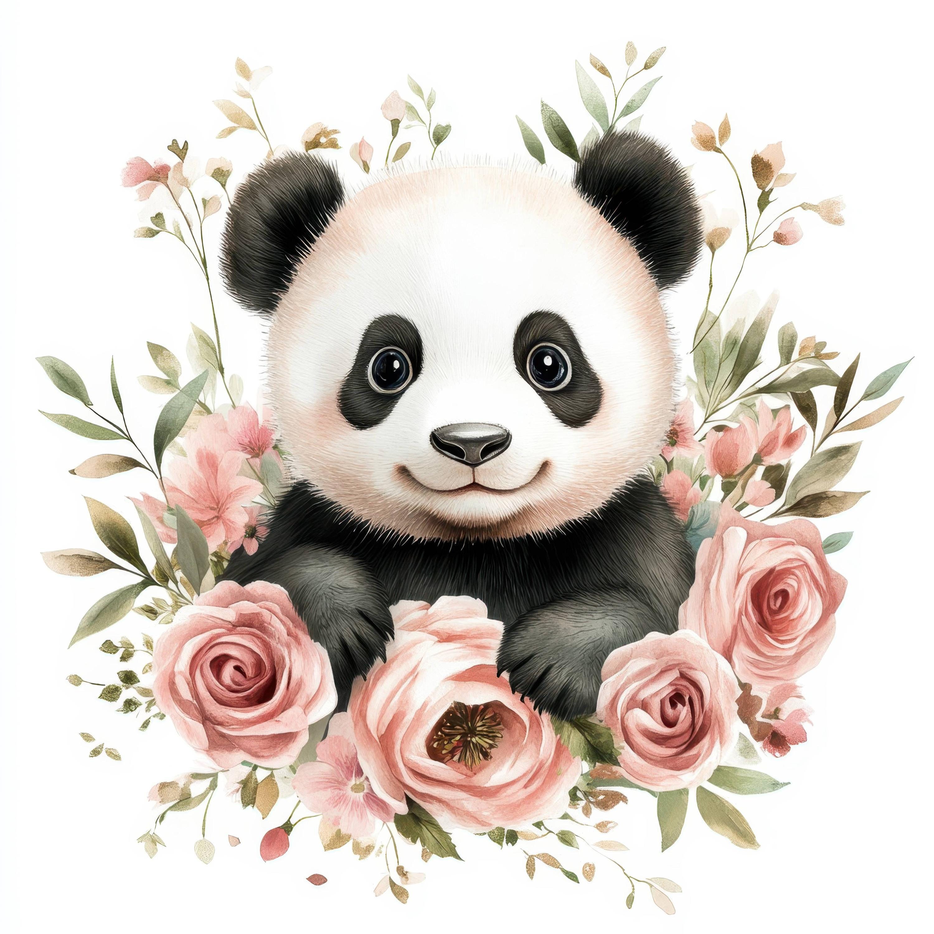 16 Panda With Roses Clipart Bundle, Printable Watercolor Illustrations ...