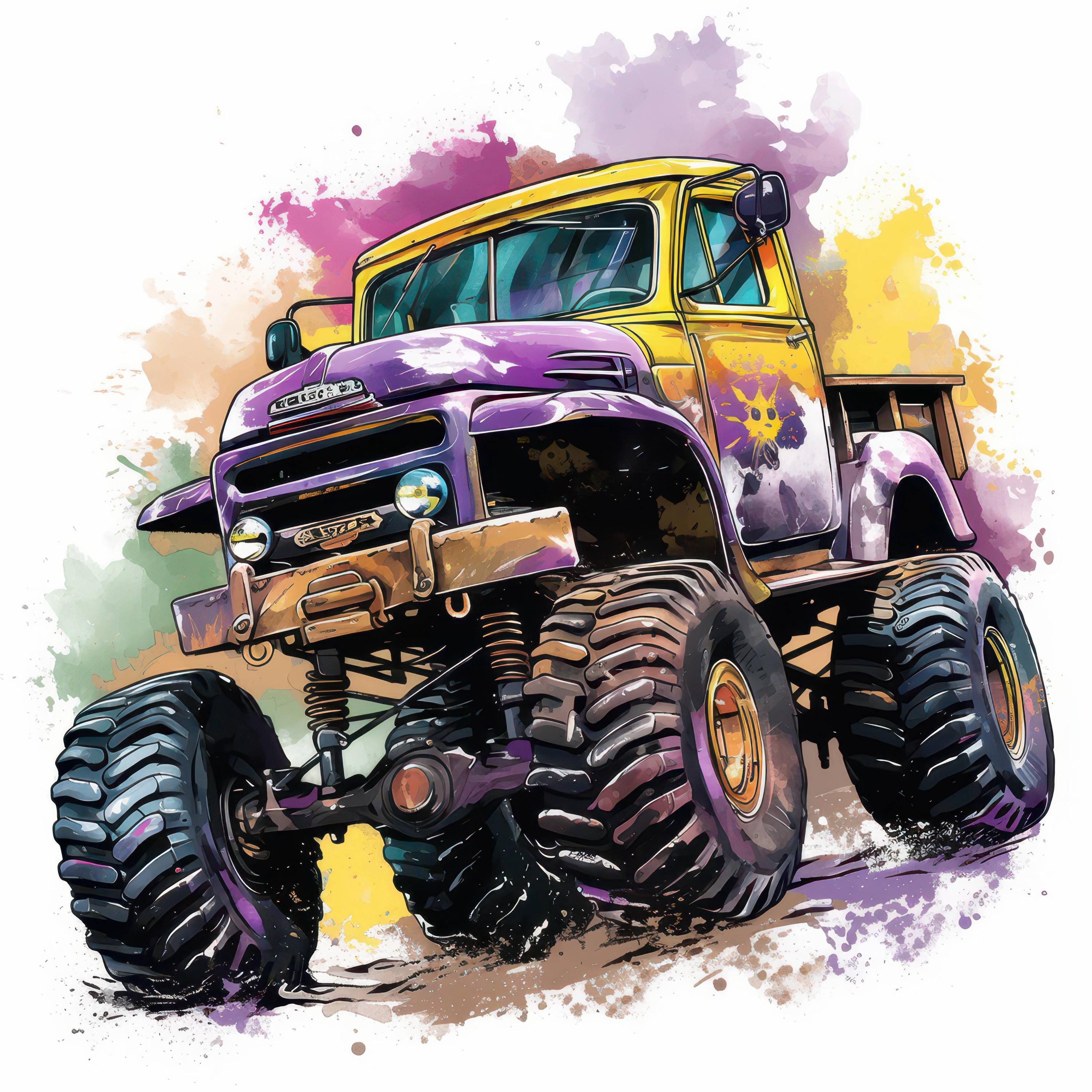15 Monster Truck Clipart Bundle, Printable Watercolor Big Trucks ...