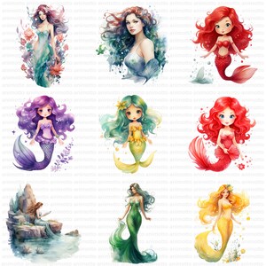 Watercolor Mermaids Clipart Bundle, Underwater Clipart Set, Magical Sea ...