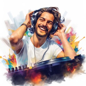 8 Jamming DJ Clipart Bundle, Printable Watercolor Disco Music Image ...