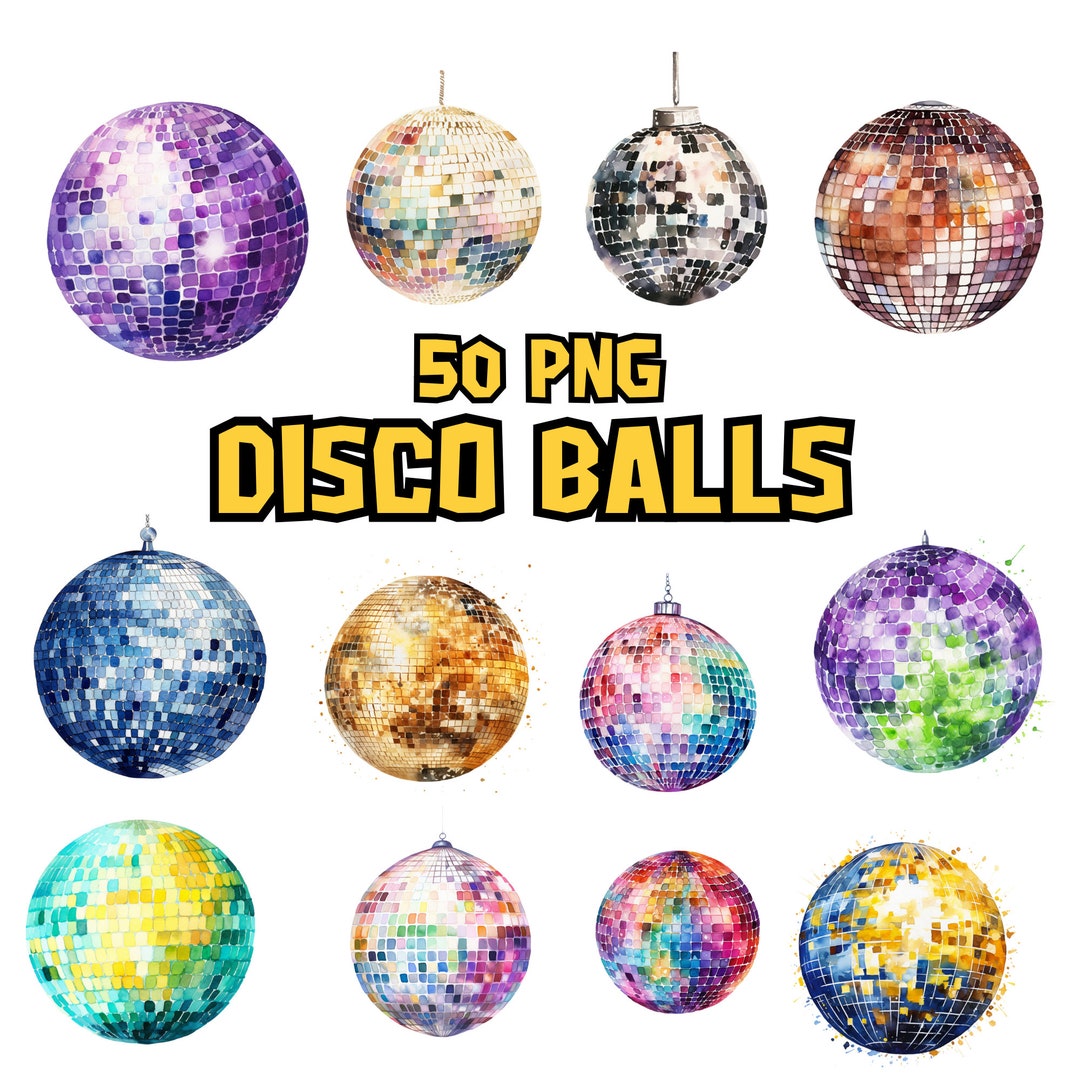 Watercolor Disco Balls Clipart | Retro, Red, Blue, Gold, Silver Disco ...