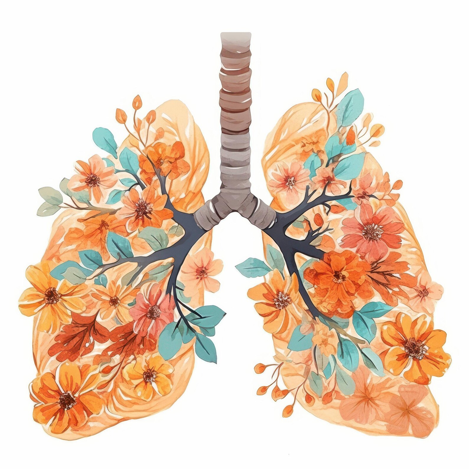 10 Spring Lungs Clipart Bundle, Floral Human Lung Illustrations ...