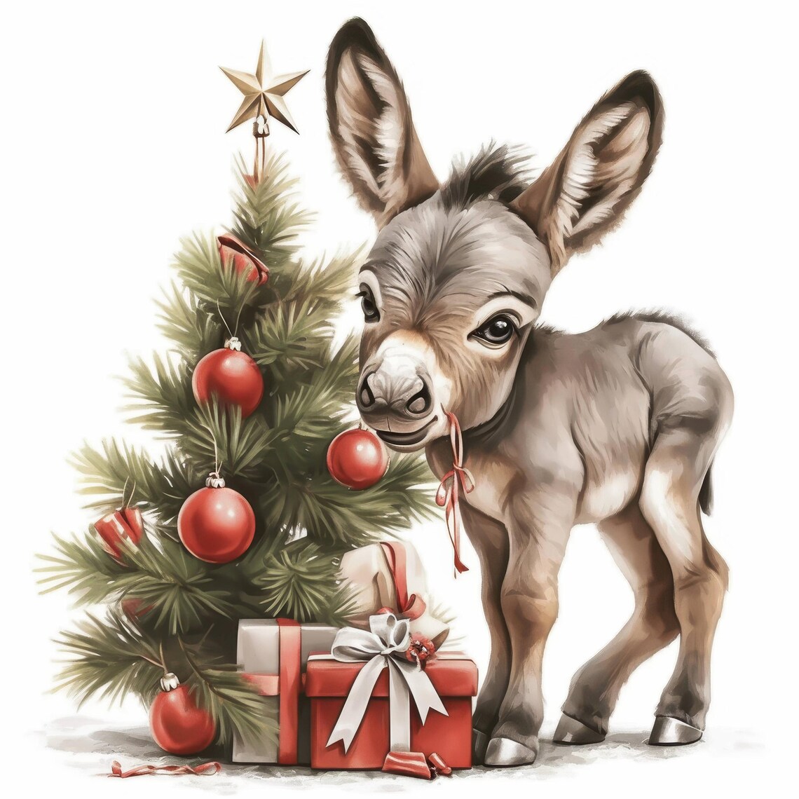 12 Festive Donkey Clipart Bundle, Christmas Donkey Illustration ...