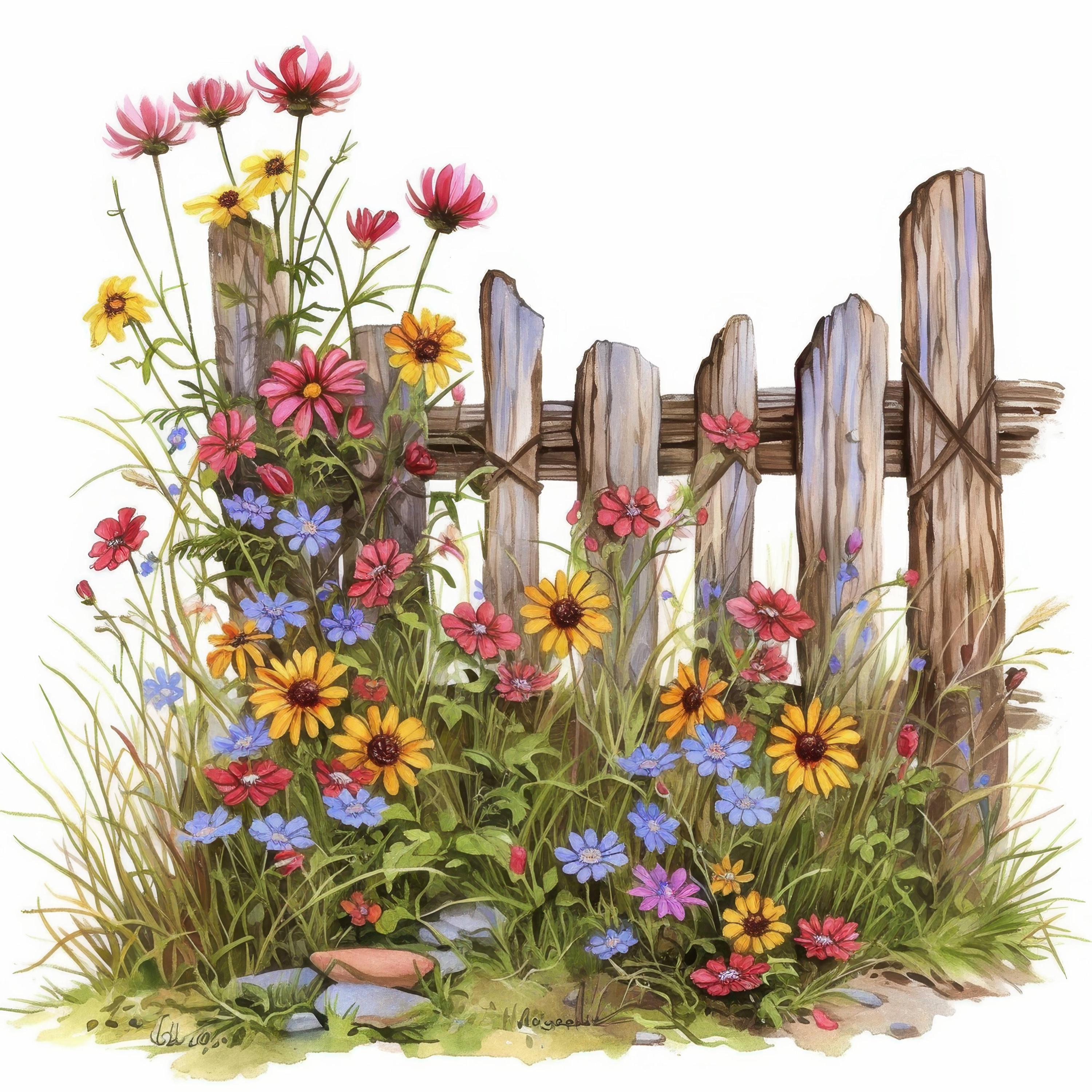 17 Spring Fence Clipart Bundle, Floral Fence Print Illustrations ...