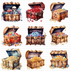 Watercolor Treasure Chests Clipart Bundle, Pirate Treasure PNG Set ...