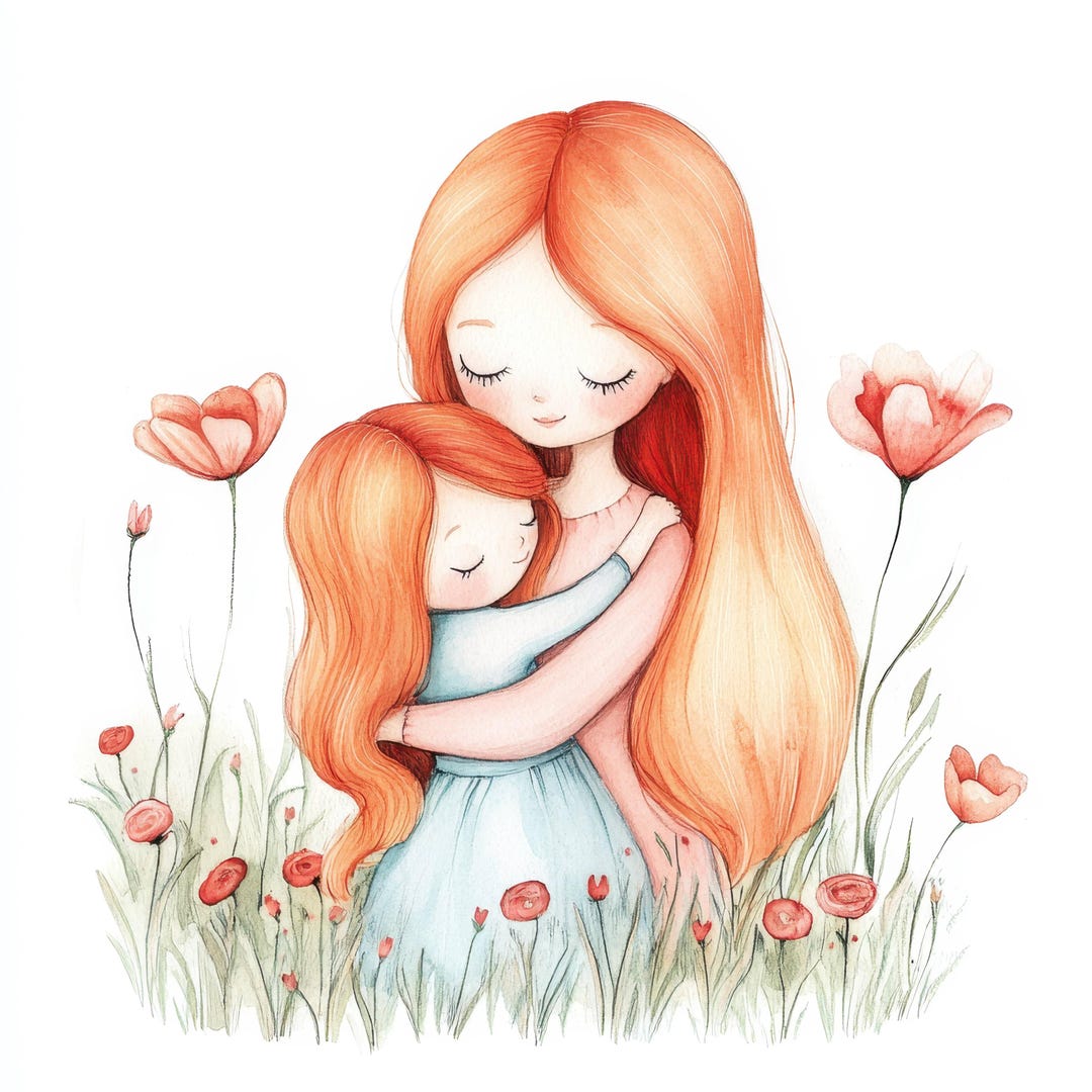 15 Mother and Daughter Clipart, Mother's Day Card, Printable Watercolor ...