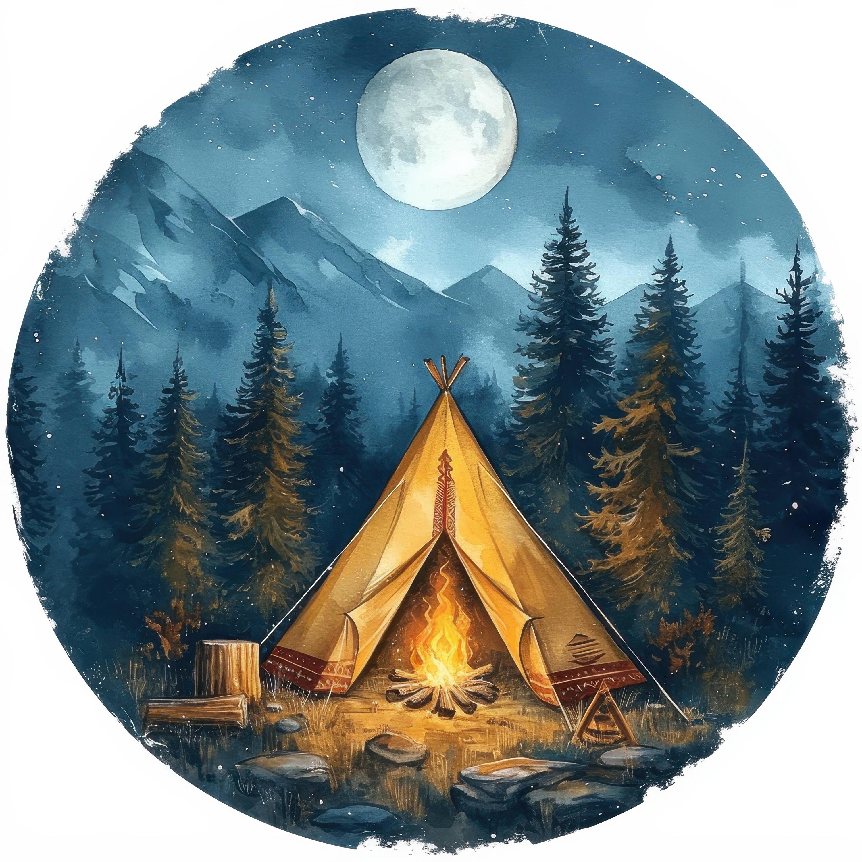 12 Camping Adventure Clipart Bundle, Mountains Campfire Illustrations ...