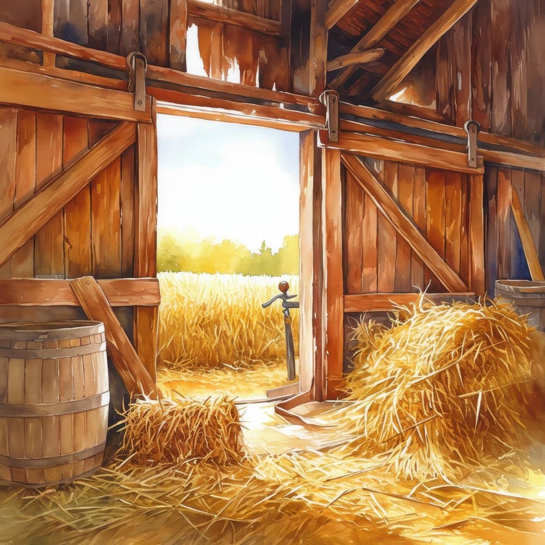 13 Haystack in Barn Clipart Set, Rustic Barn Illustrations, Printable ...