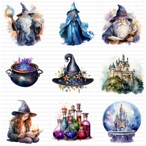 Watercolor Magic School Clipart Bundle, Magical Clip Art Set, Wizard ...