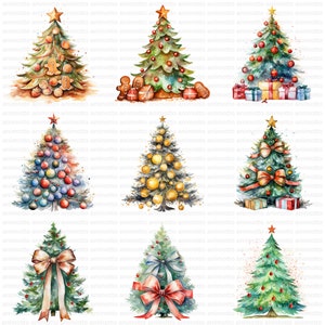 Watercolor Christmas Tree Clipart Bundle | Painted Tree Bundle ...