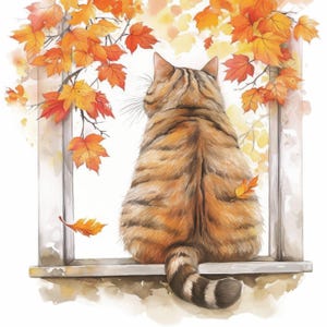 14 Autumn Cat Clipart Bundle, Fall Kitten Illustration, Printable ...