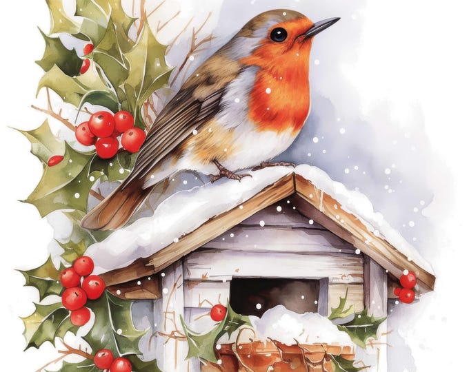 Robin Bird Clipart, Christmas Clipart, in a Santa Claus Dress, White ...