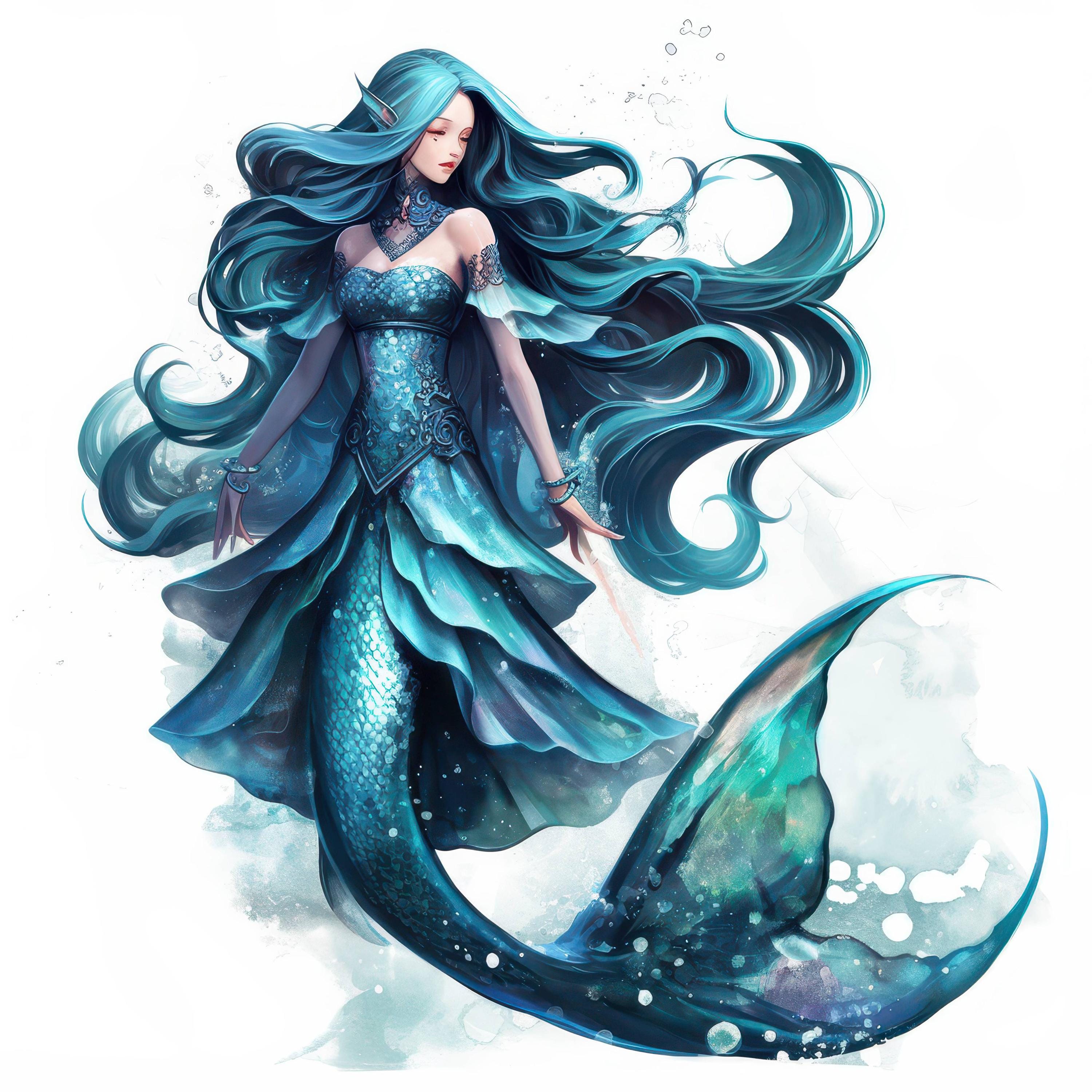 9 Fantasy Mermaid Girl Clipart Bundle, Printable Watercolor Fairytale ...