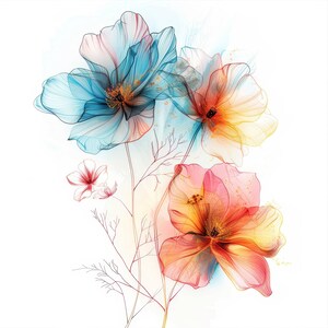 13 Abstract Blue Gold Flowers Clipart Bundle, Flowers Print, Printable ...