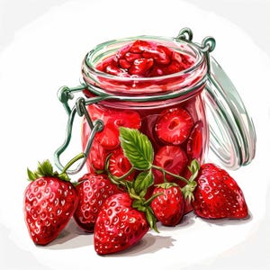 15 Strawberry Jam Jar Clipart Illustration Bundle, Printable Watercolor ...