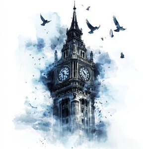22 Gothic Clock Tower Clipart Bundle, Dark Tower Clipart, Card Making ...