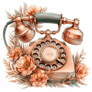 10 Vintage Telephone Clipart Bundle, Retro Phone Illustrations ...