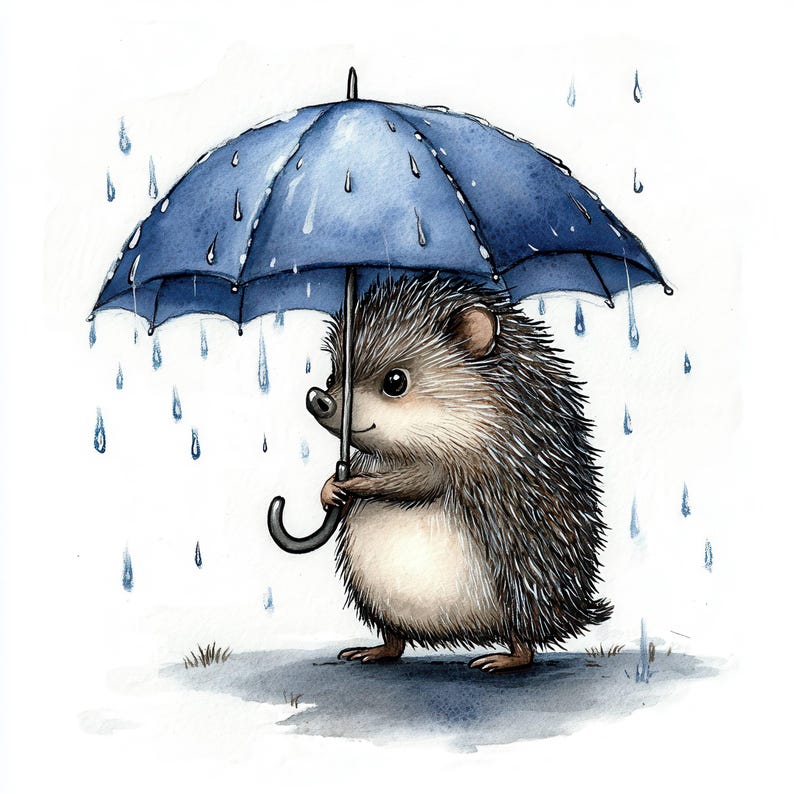 14 Hedgehog Rainy Clipart Bundle, Hedgehog and Umbrella, Printable ...