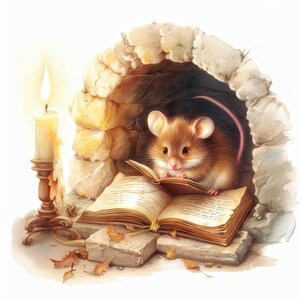 12 Mice Reading Book Clipart Bundle Set, Mice Bedroom, Watercolor ...